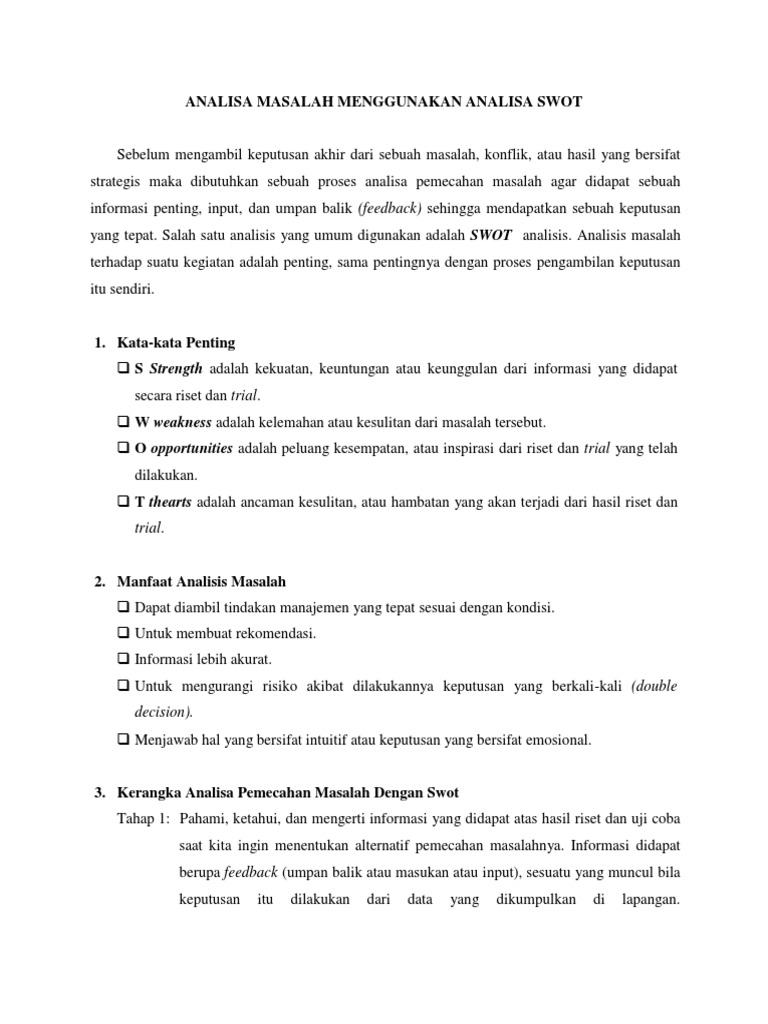 Analisa Masalah Menggunakan Analisa Swot | PDF