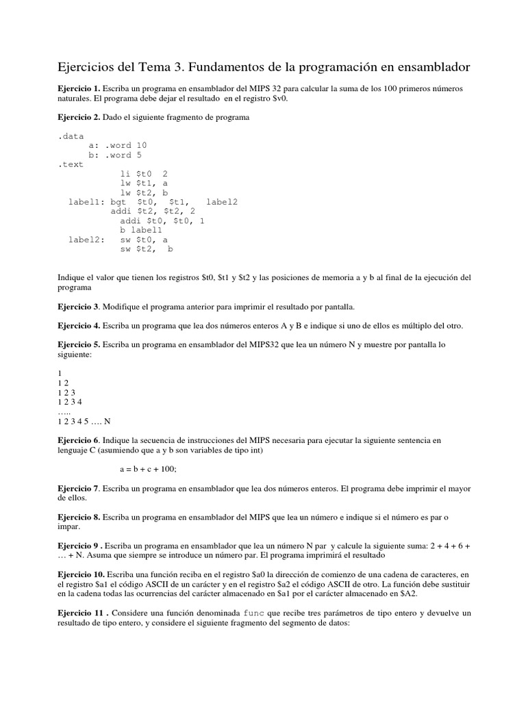 Ejercicios Tema 3 12 13 | PDF | Conjunto de instrucciones | Poco