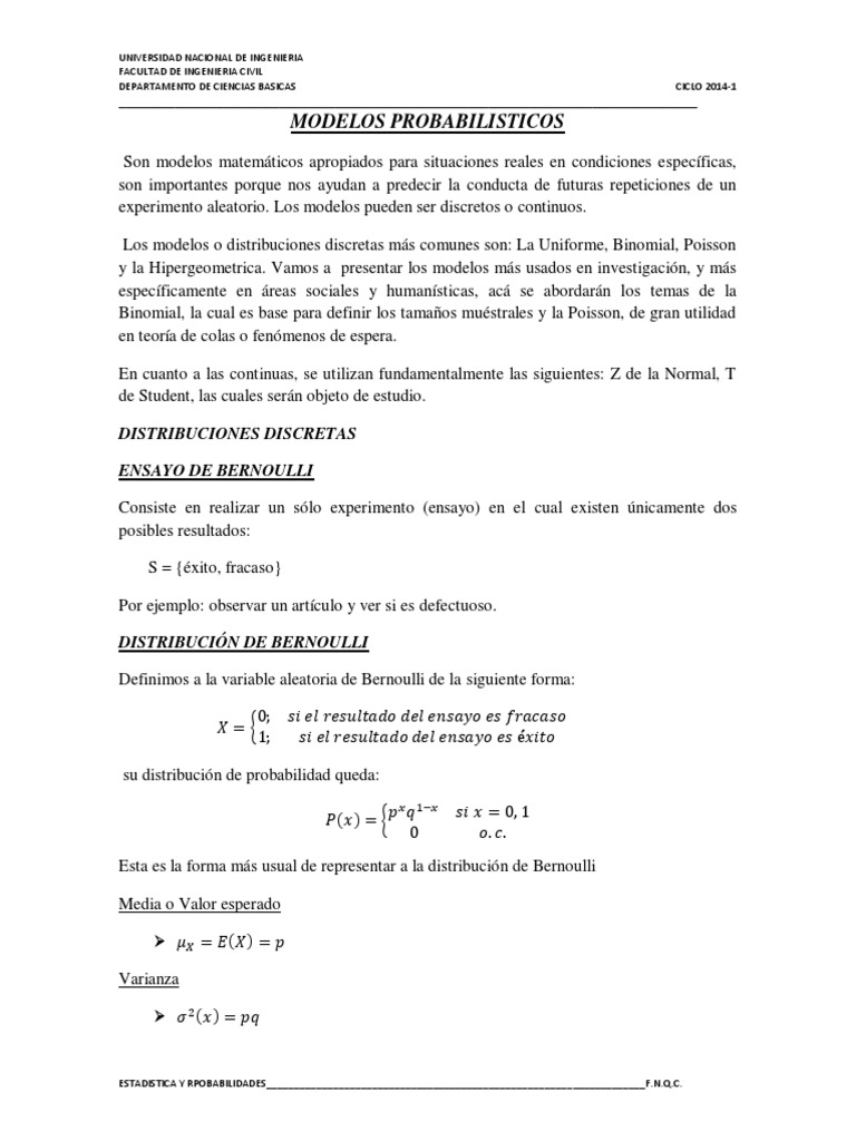 Modelos Probabilisticos | PDF | Distribución de veneno | Enseñanza de matemática