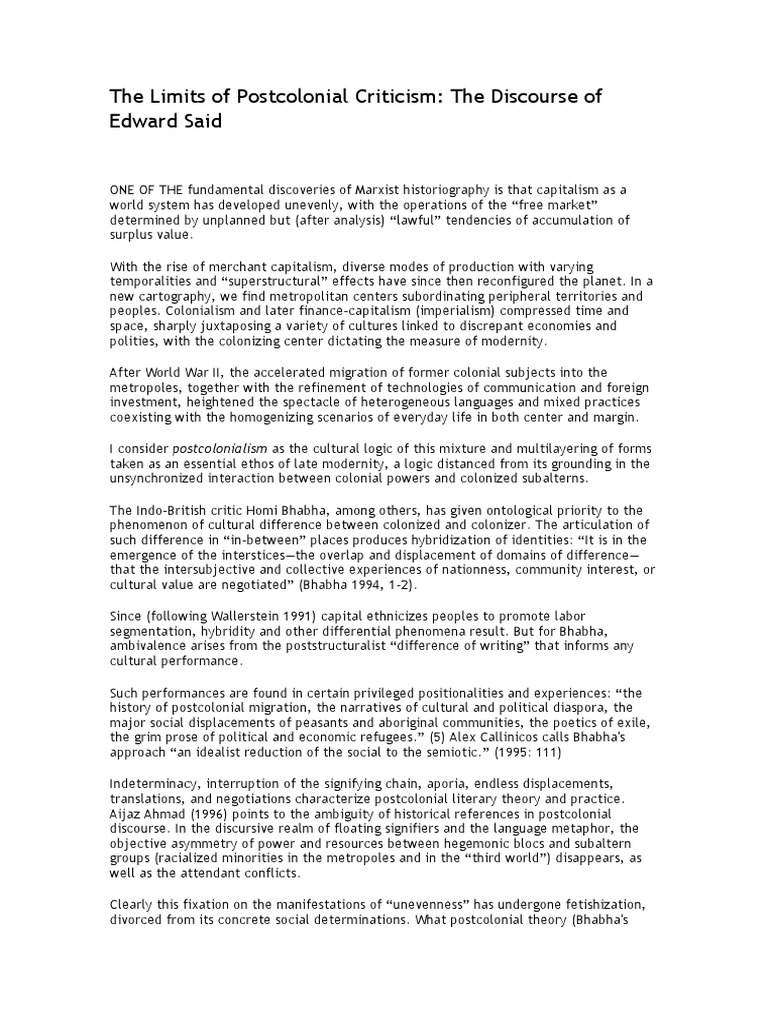 The Limits of Postcolonial Criticism - The Discourse of Edward Said ...