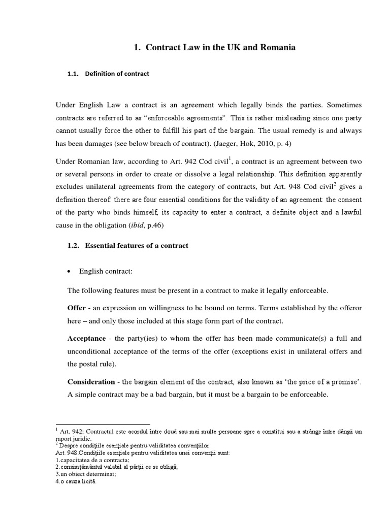 Essential Elements of Contract Law: A Comparison of Requirements for ...