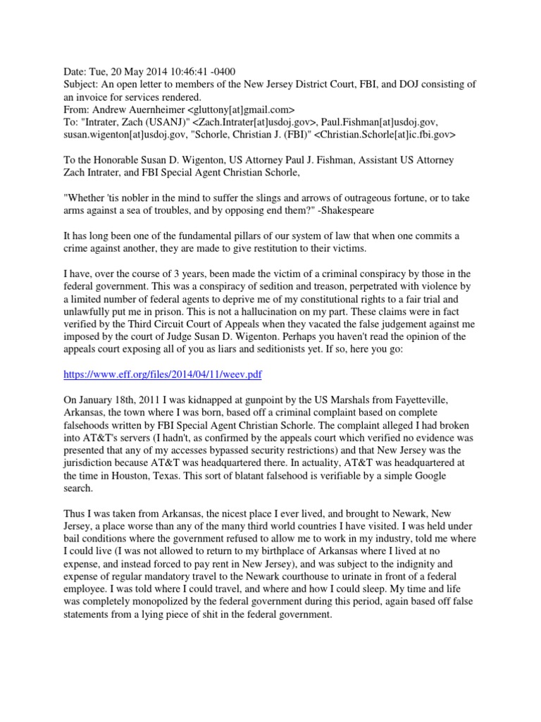 Weev's Restitution Letter | PDF | Criminal Law | Judiciaries
