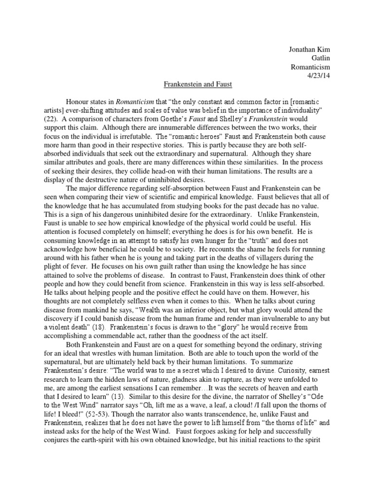 Faust and Frankenstein Paper | PDF | Romanticism | Frankenstein