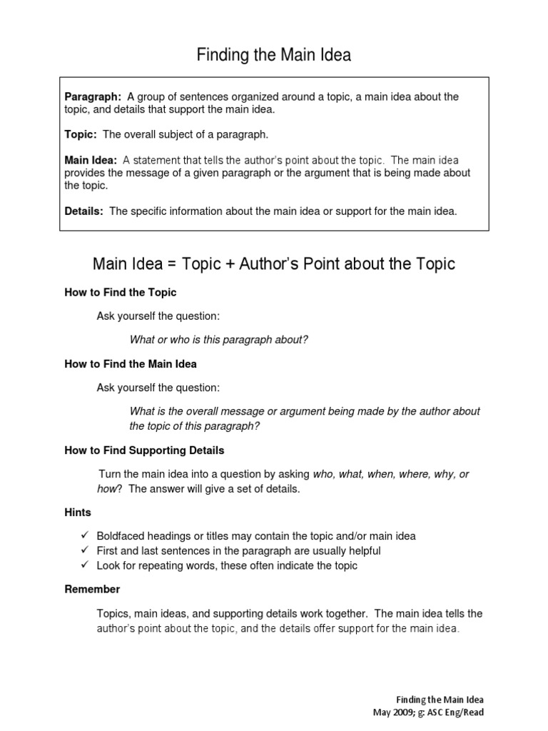 Finding The Main Idea - Sample Exercises | PDF | Language Arts & Discipline