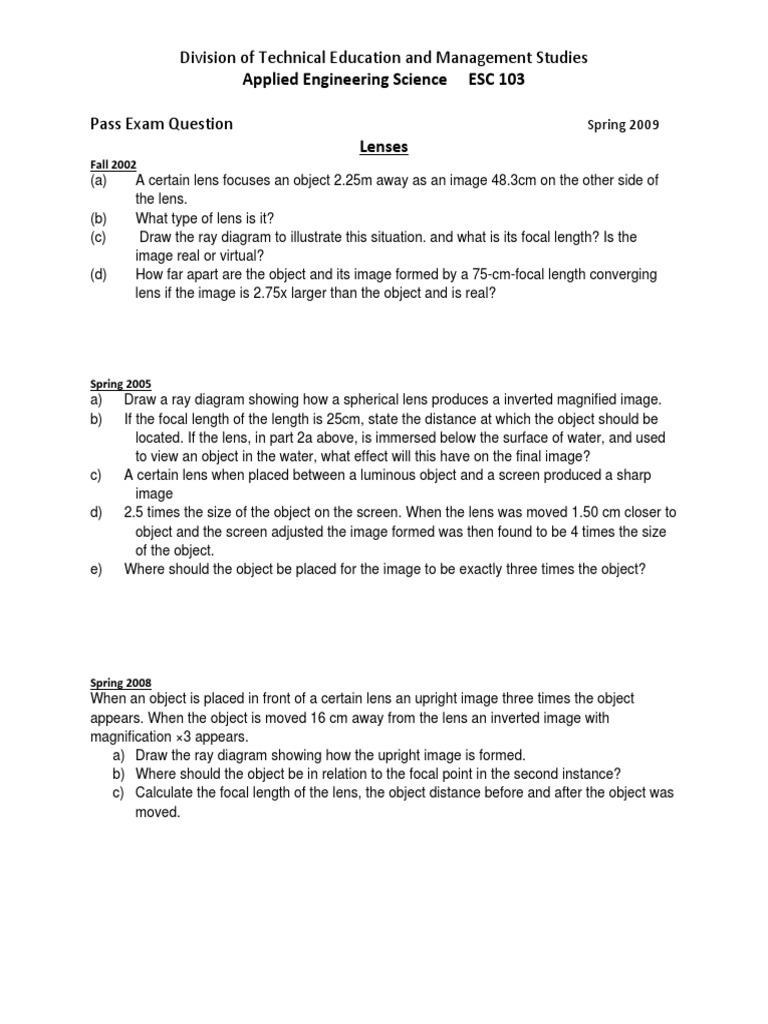 Final Exam Questions #4 - Lens | PDF | Lens (Optics) | Angular Resolution