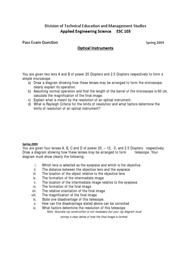 Final Exam Questions #5 - Optical Instruments | PDF | Angular Resolution | Optics