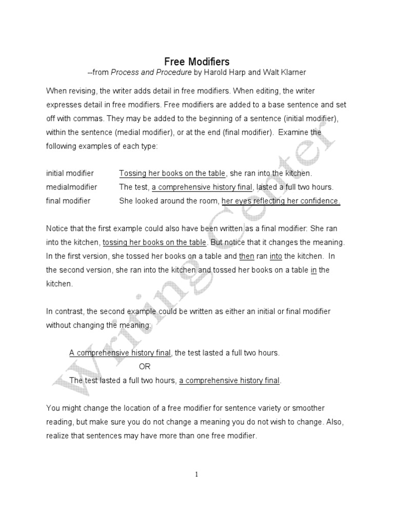 Modifiers Combined | PDF | Subject (Grammar) | Predicate (Grammar)