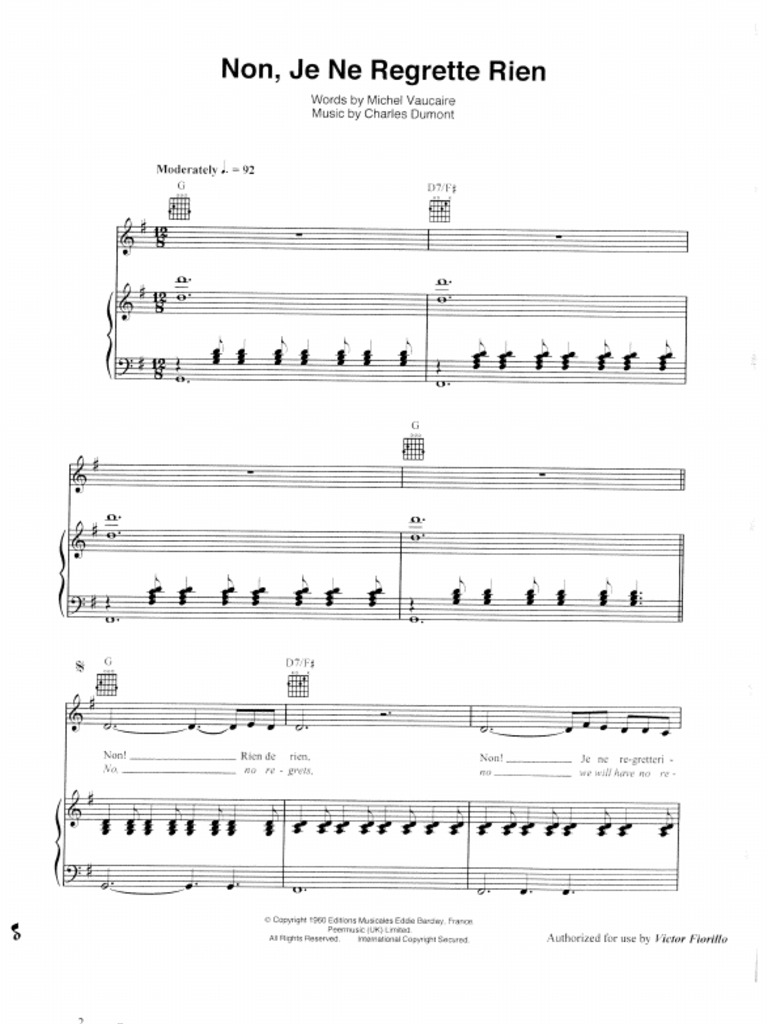 Je Ne Regrette Rien | PDF