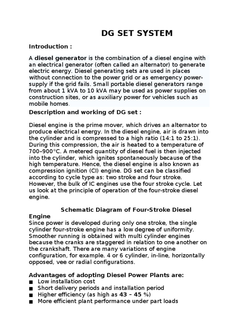 DG Set System | PDF | Diesel Engine | Engines