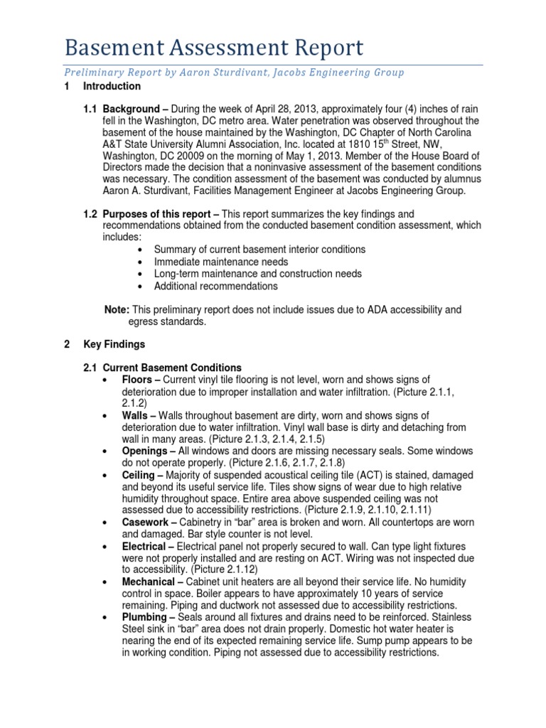 Basement Condition Assessment Findings | PDF | Basement | Ceiling