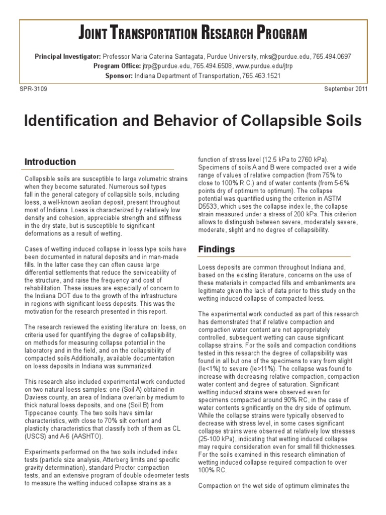 Identification and Behavior of Collapsible Soils | PDF | Soil | Materials