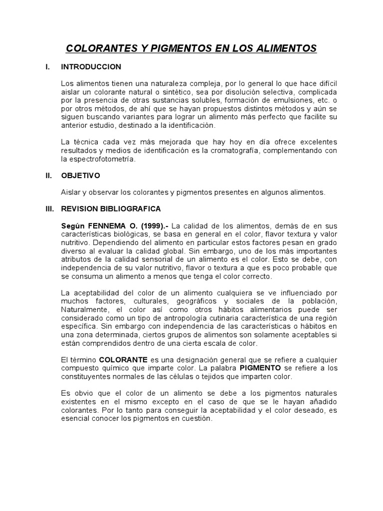 Colorantes Y Pigmentos En Los Alimentos Pdf Pigmento Alimentos
