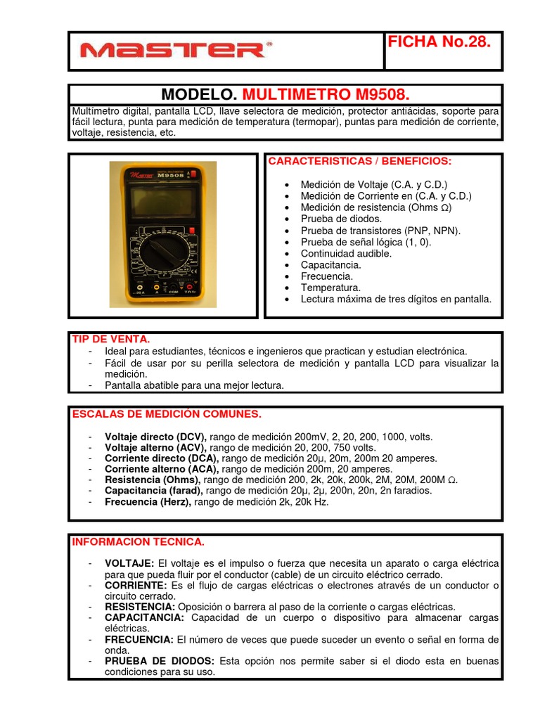 Ficha28 (M9508) Multimetro | PDF | Transistor | Electrónica