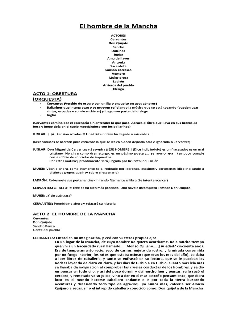 El Hombre de La Mancha | PDF | Don Quijote | Miguel De Cervantes