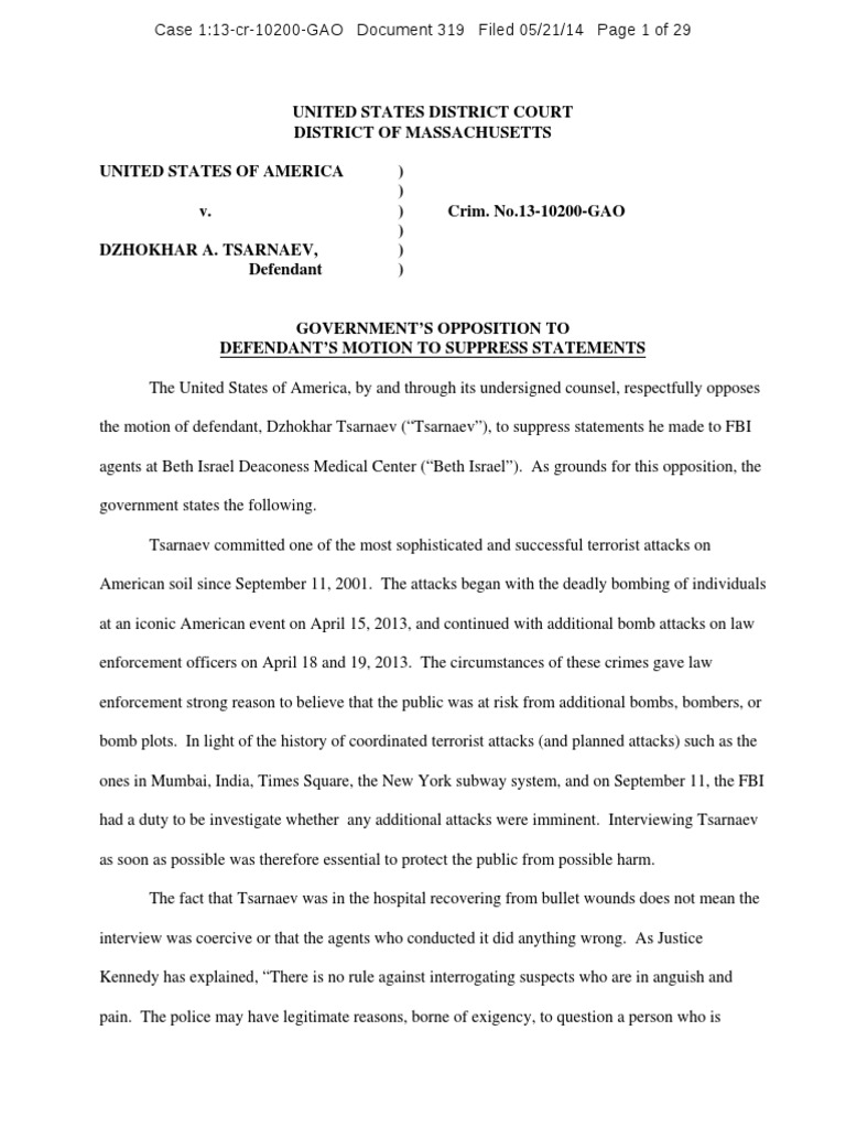 319 Govt Opposition To Defendant's Motion To Suppress Statements 052114 ...