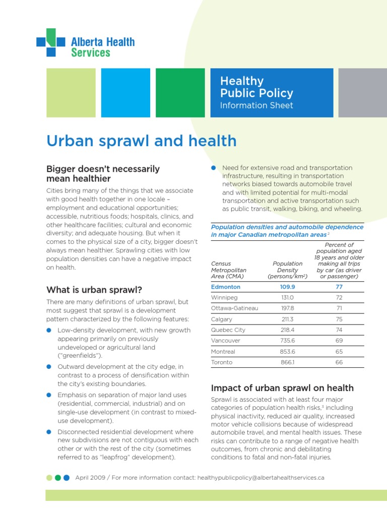 Urban Sprawl InfoSheet HPP (Web) | PDF | Urban Sprawl | Air Pollution