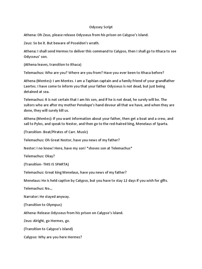 Odyssey Script | PDF | Odyssey | Greek Mythology