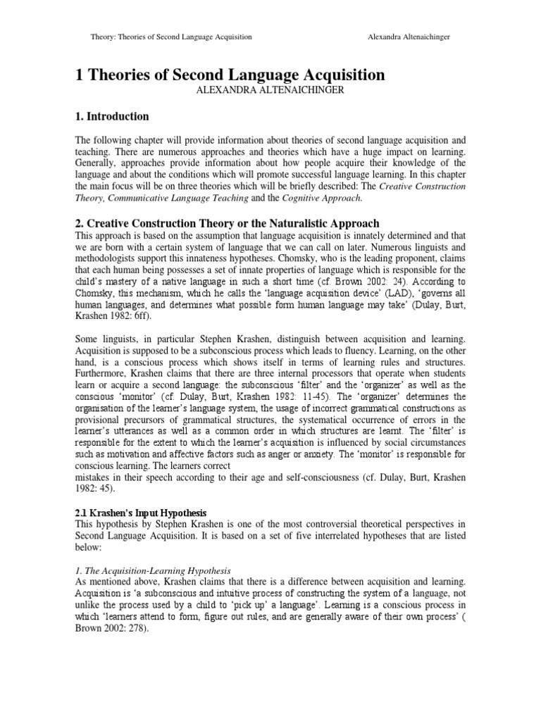 Overview of Second Language Theories | PDF | Second Language ...