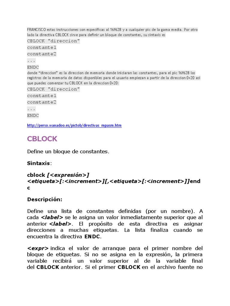 Guía CBLOCK para PIC 16F628 | PDF