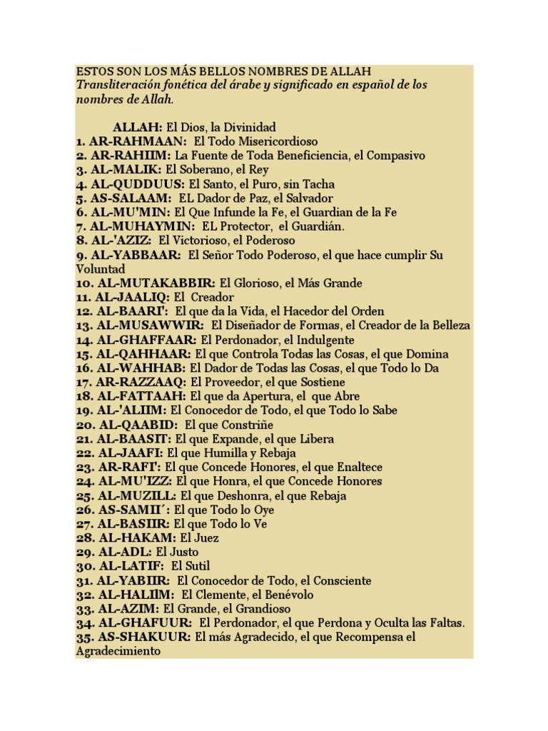 Estos Son Los Más Bellos Nombres de Allah | PDF | Deidad creadora | Teísmo
