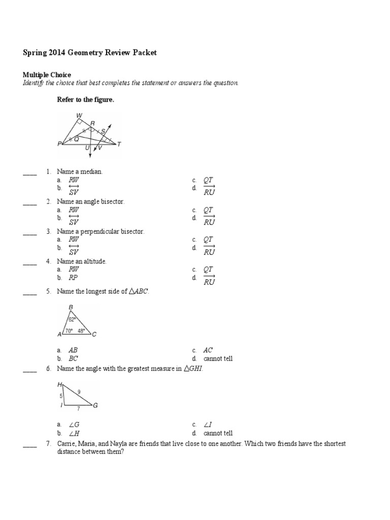 Spring 2014 Geometry Review Packet Questions | PDF | Area | Rectangle