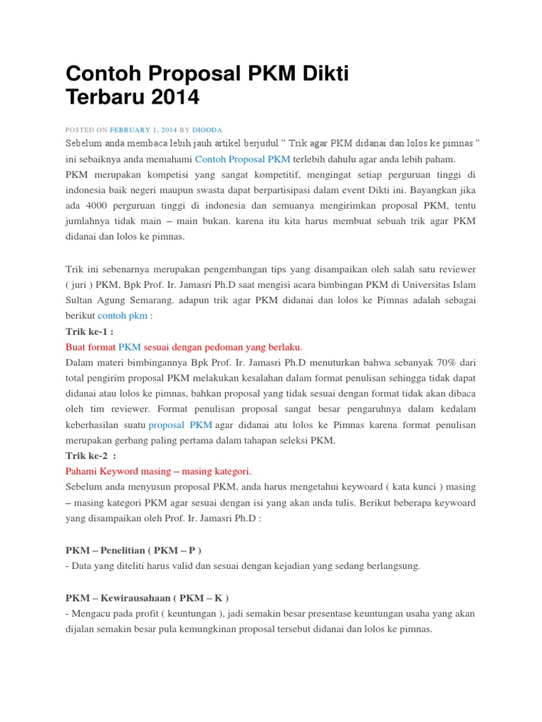 Contoh Proposal PKM Dikti Terbaru | PDF