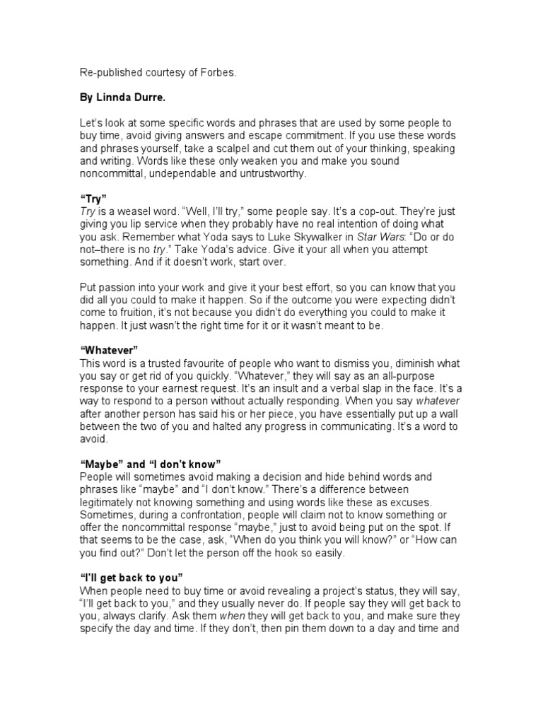 Words - To Be Avoided | PDF