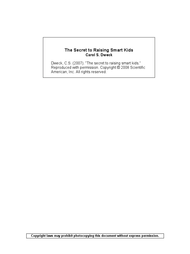 The Secret To Raising Smart Kids | PDF | Mindset | Motivation