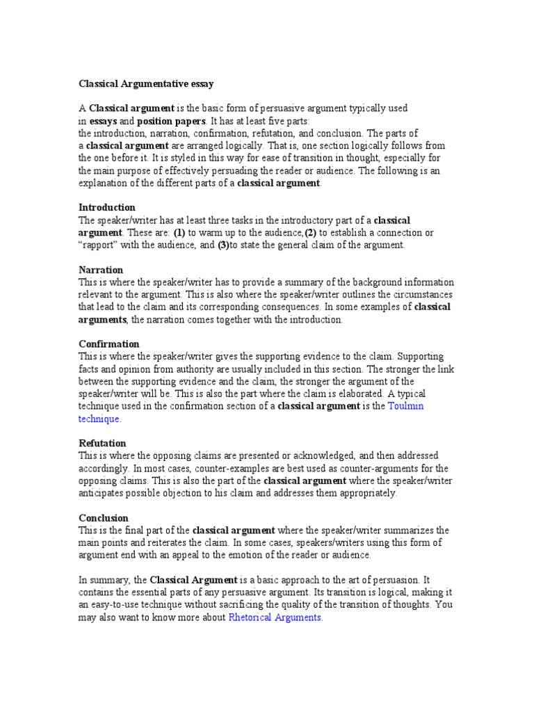 Classical Argumentative Essay | Download Free PDF | Argument | Persuasion