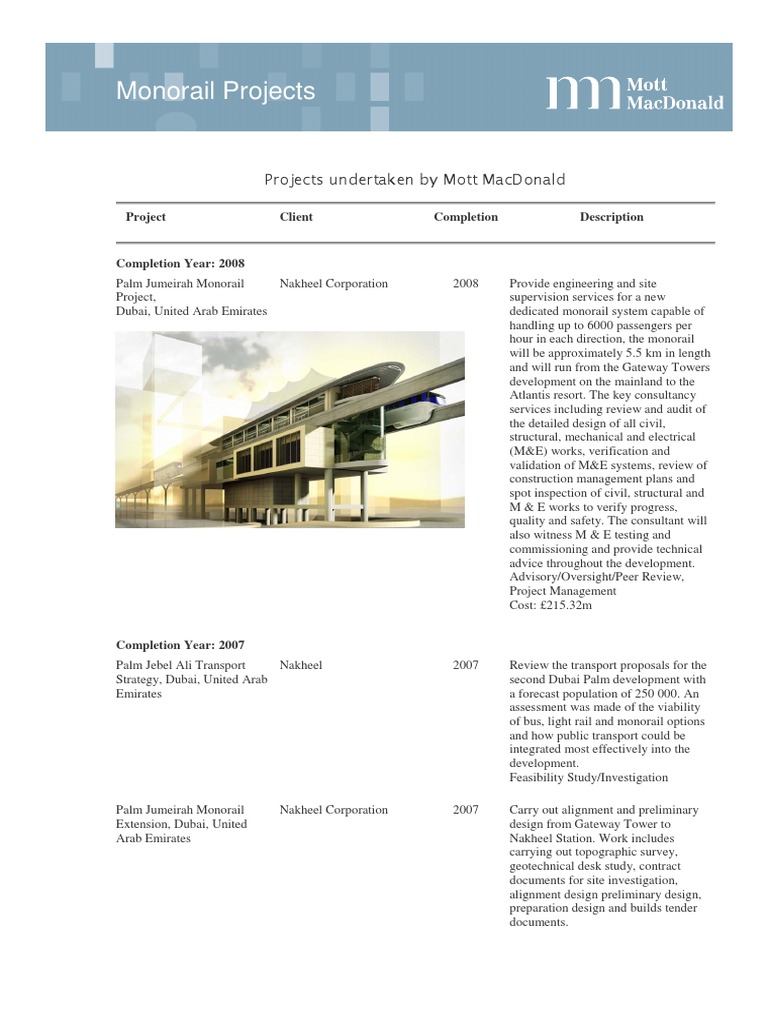 Monorail Project Proposal | PDF | Dubai | Rail Transport