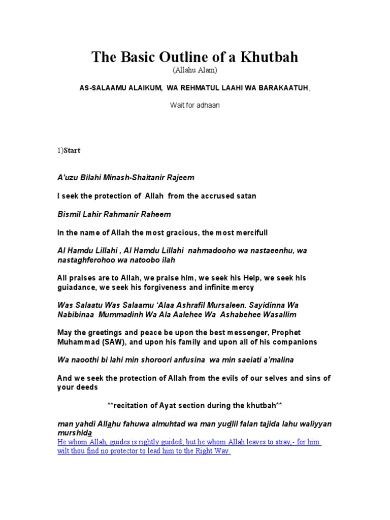 The Basic Outline of A Khutbah | PDF | Islamic Ethics | Sharia