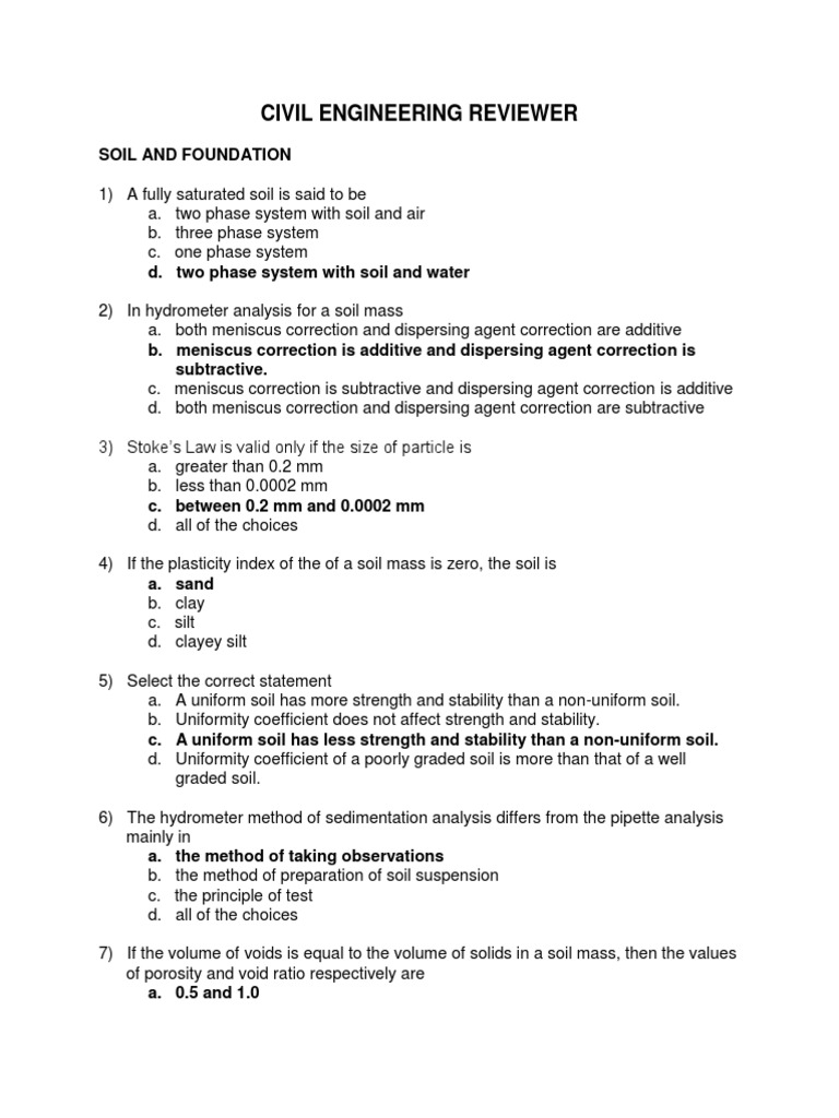 Civil Engineering Reviewer - Soil and Foundation | PDF | Porosity | Soil