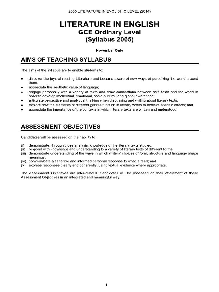 2065 2014 literature syllabus | Educational Assessment | Perception ...