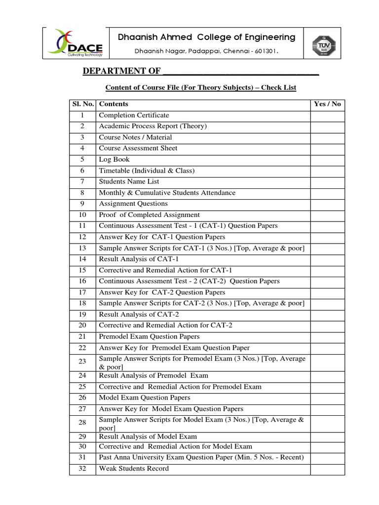 Course File Format | PDF