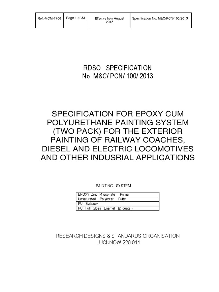 RDSO specification for epoxy-PU painting system of railway assets | PDF | Paint | Epoxy