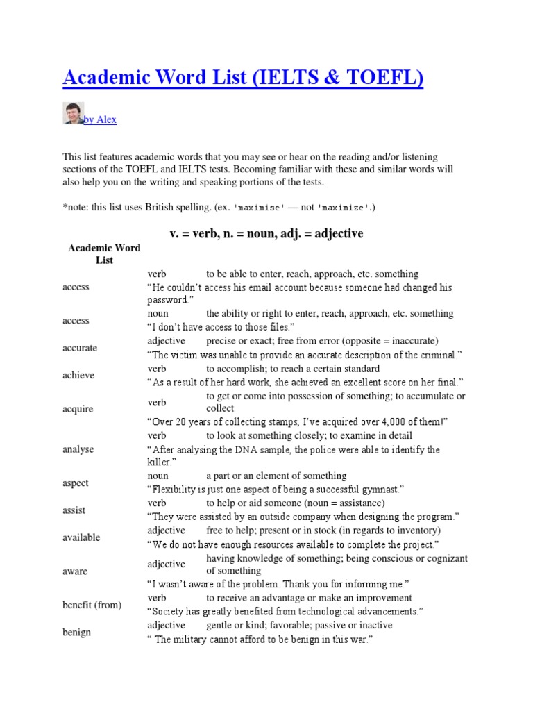 Academic Word List (IELTS & TOEFL) | PDF | Verb | Adjective