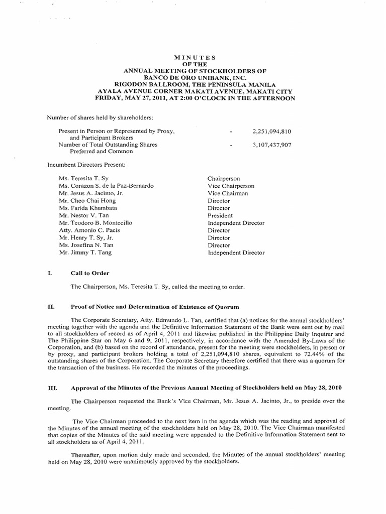 Sample of Minutes of Meeting | PDF | Bdo Unibank | Government