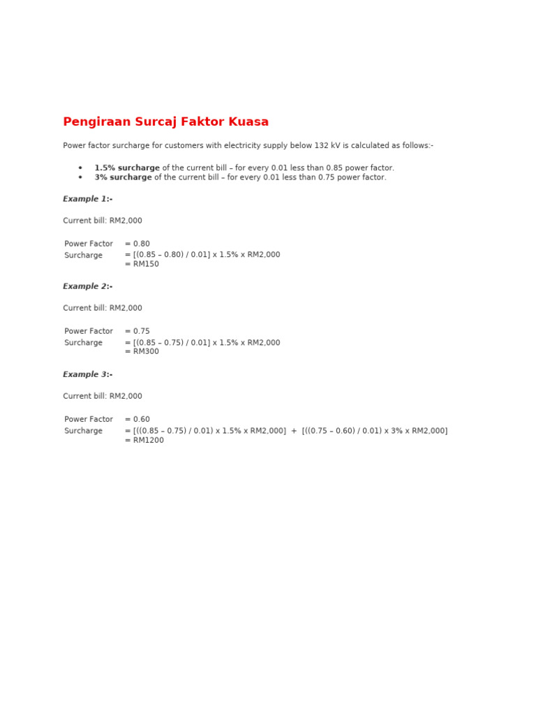 Pengiraan Surcaj Faktor Kuasa | PDF | Electric Power | Power (Physics)