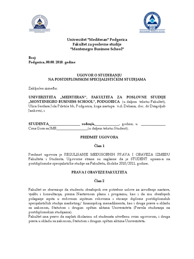 Ugovor o Studiranju Spec | PDF