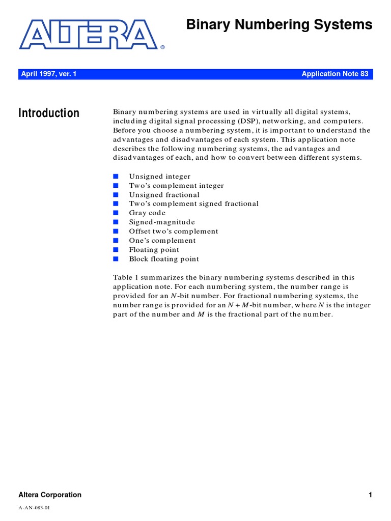 Binary Numbering Systems: April 1997, Ver. 1 Application Note 83 | PDF ...