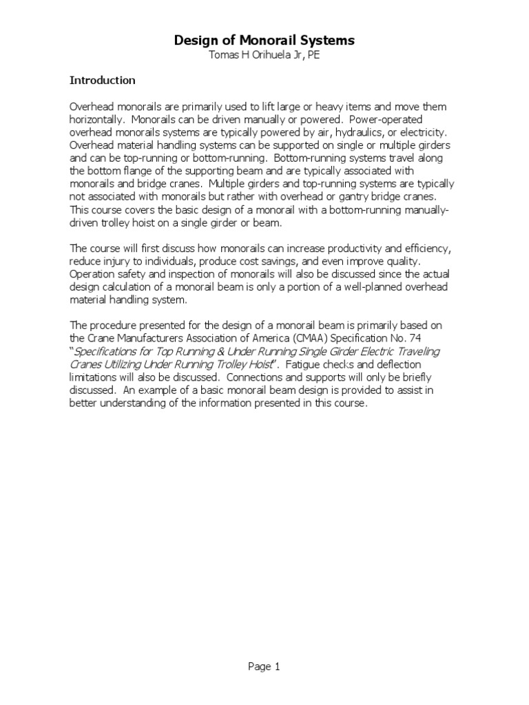 Design of Monorail Systems | PDF | Bending | Structural Load