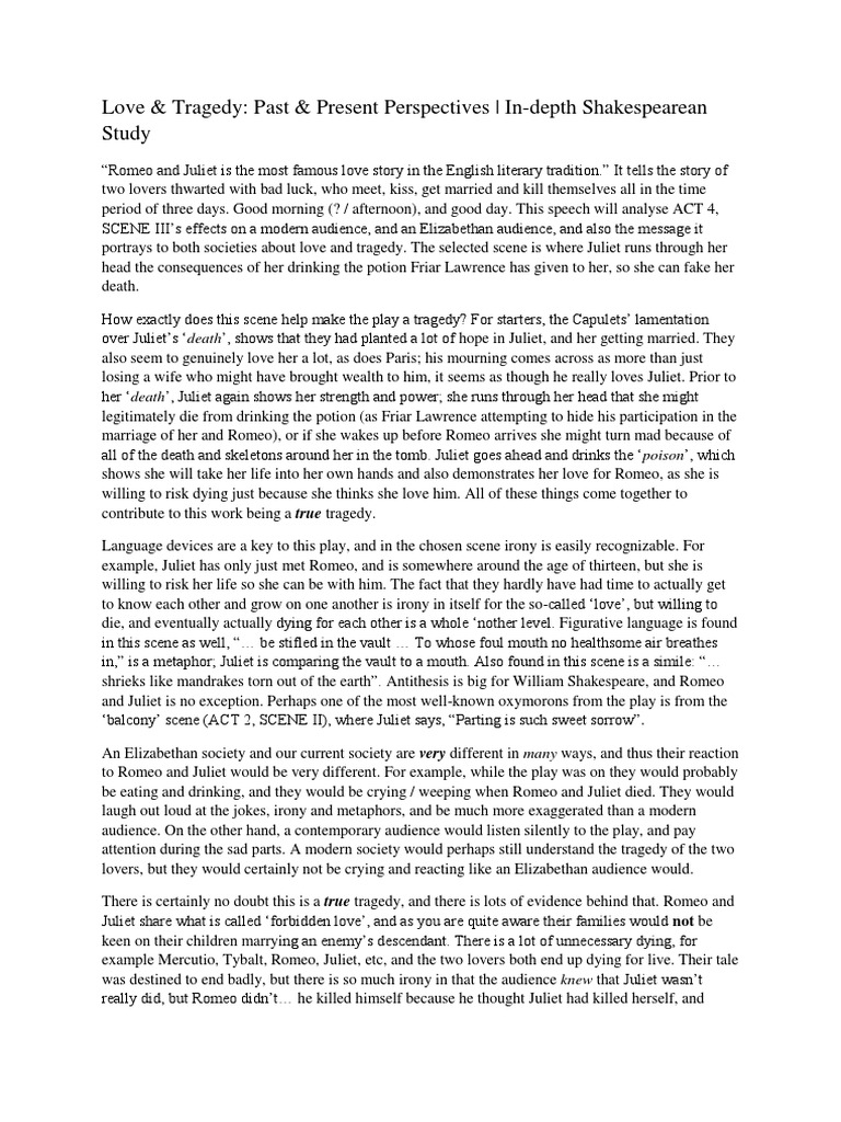 Love & Tragedy: Past & Present Perspectives - In-Depth Shakespearean ...