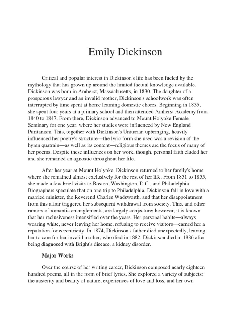 Emily Dickinson: Major Works | PDF | Emily Dickinson | Poetry