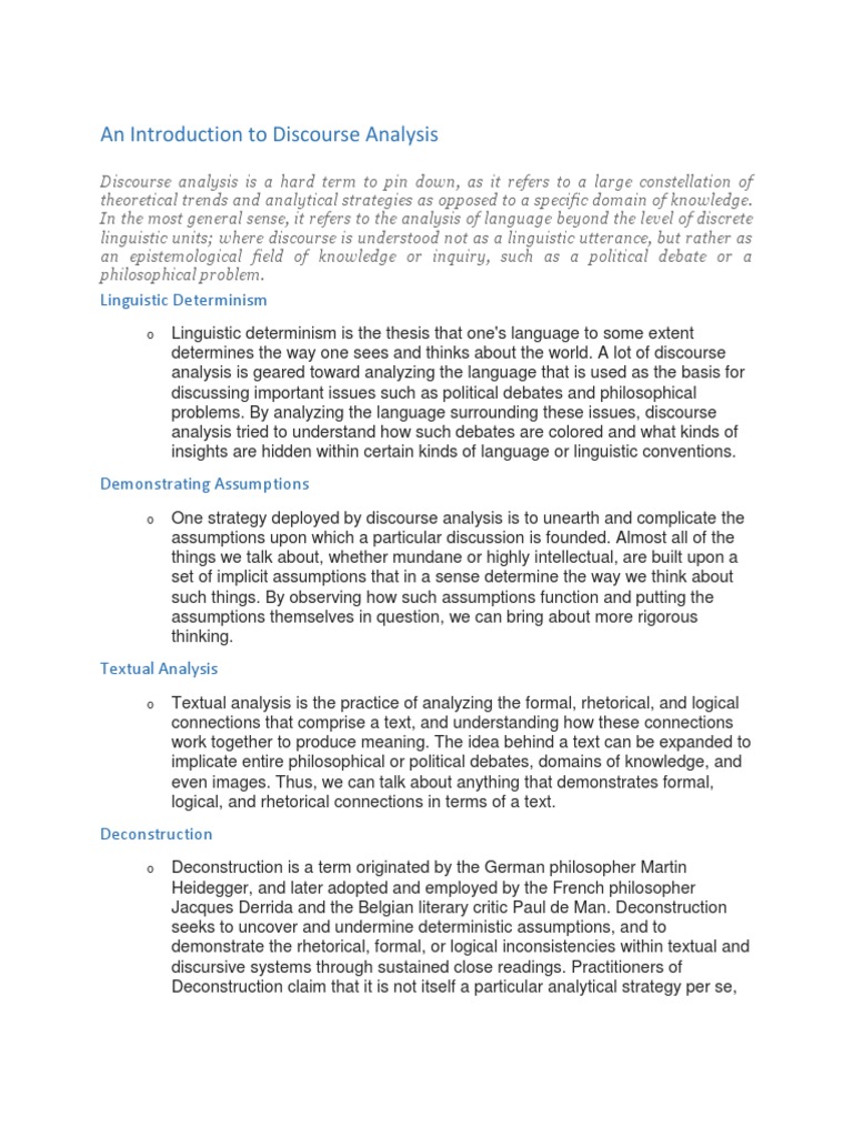 Discourse Analysis Essentials | PDF | Discourse | Deconstruction
