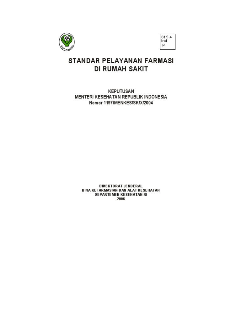 Standar Pelayanan Farmasi Di Rumah Sakit | PDF