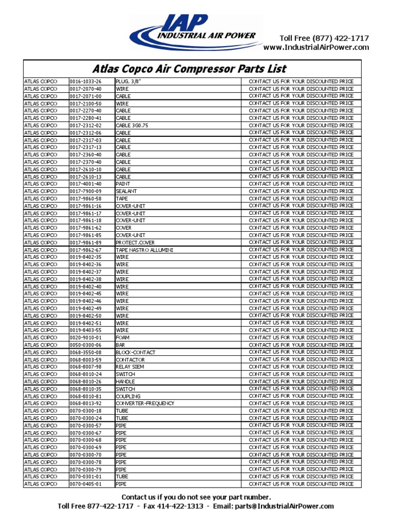 Atlas Copco Air Compressor Parts Catalog PDF | PDF | Screw | Pipe ...