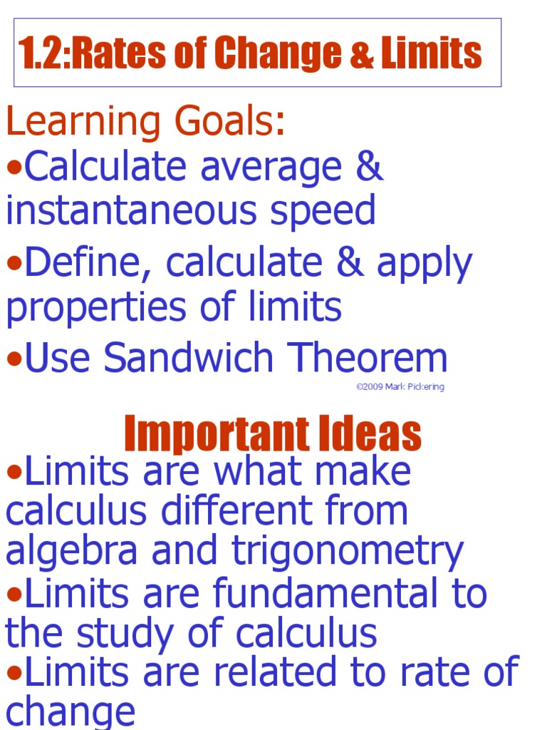 1.2:rates of Change & Limits Learning Goals | PDF | Calculus | Polynomial