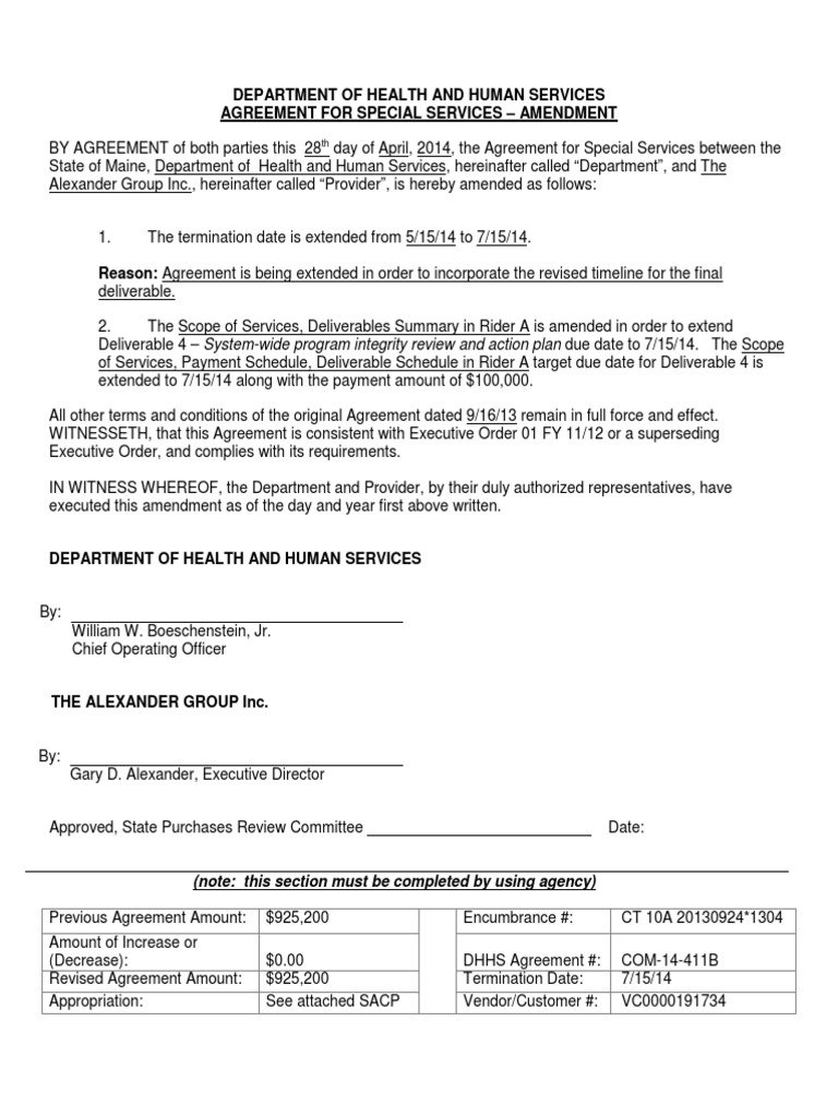 DHHS Service Agreement Amendment | PDF | United States Department Of ...