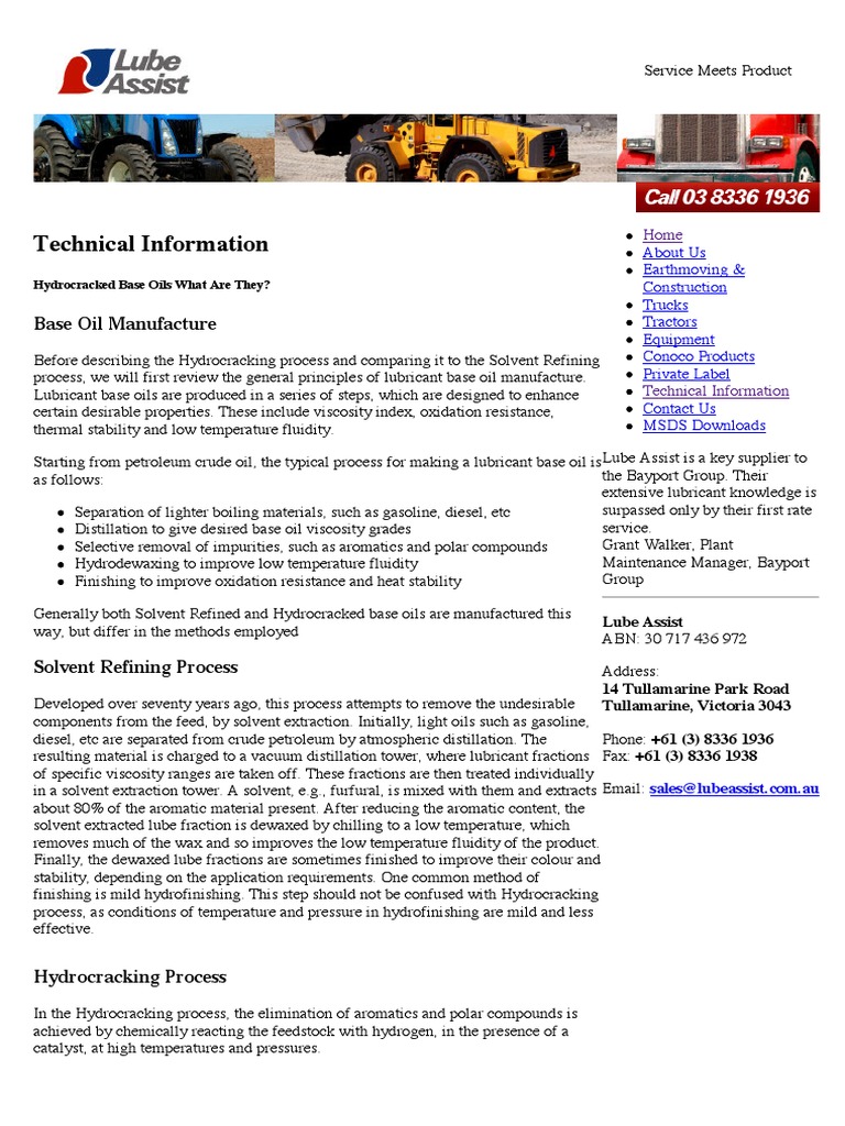 Lube Assist Technical Information | PDF | Cracking (Chemistry) | Petroleum