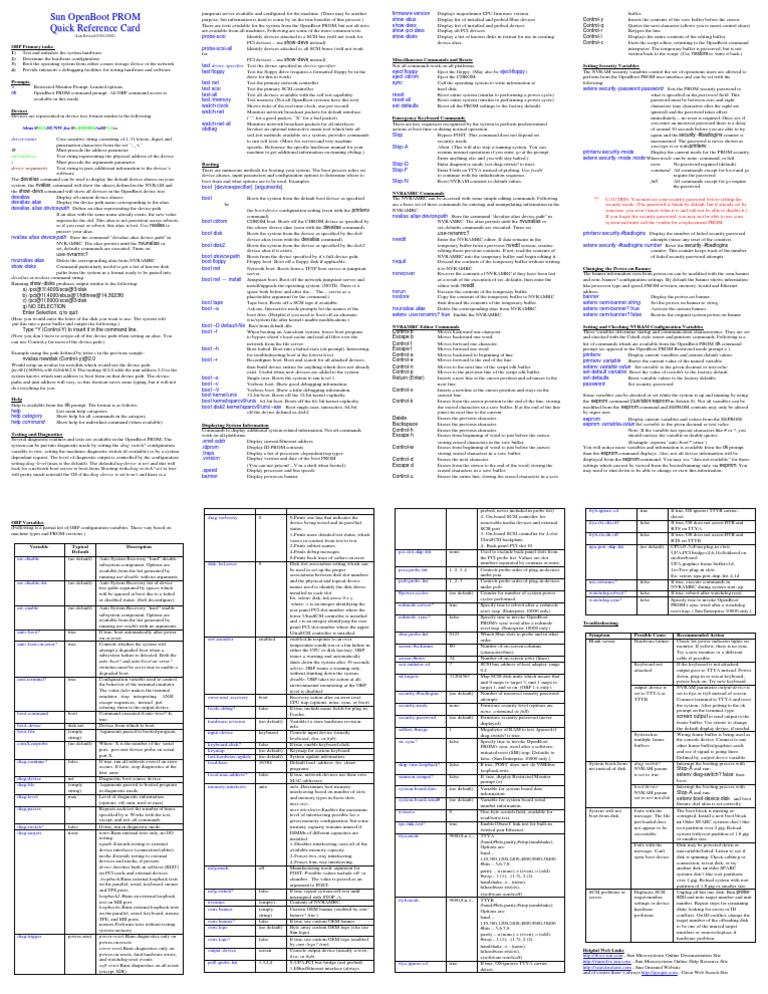 OpenBoot PROM Quick Reference Guide | PDF